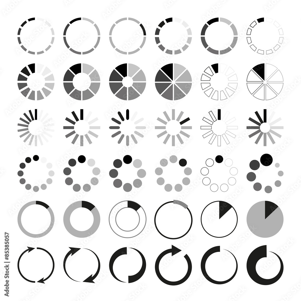 Black and grey loading icons on white background Stock Vector | Adobe Stock