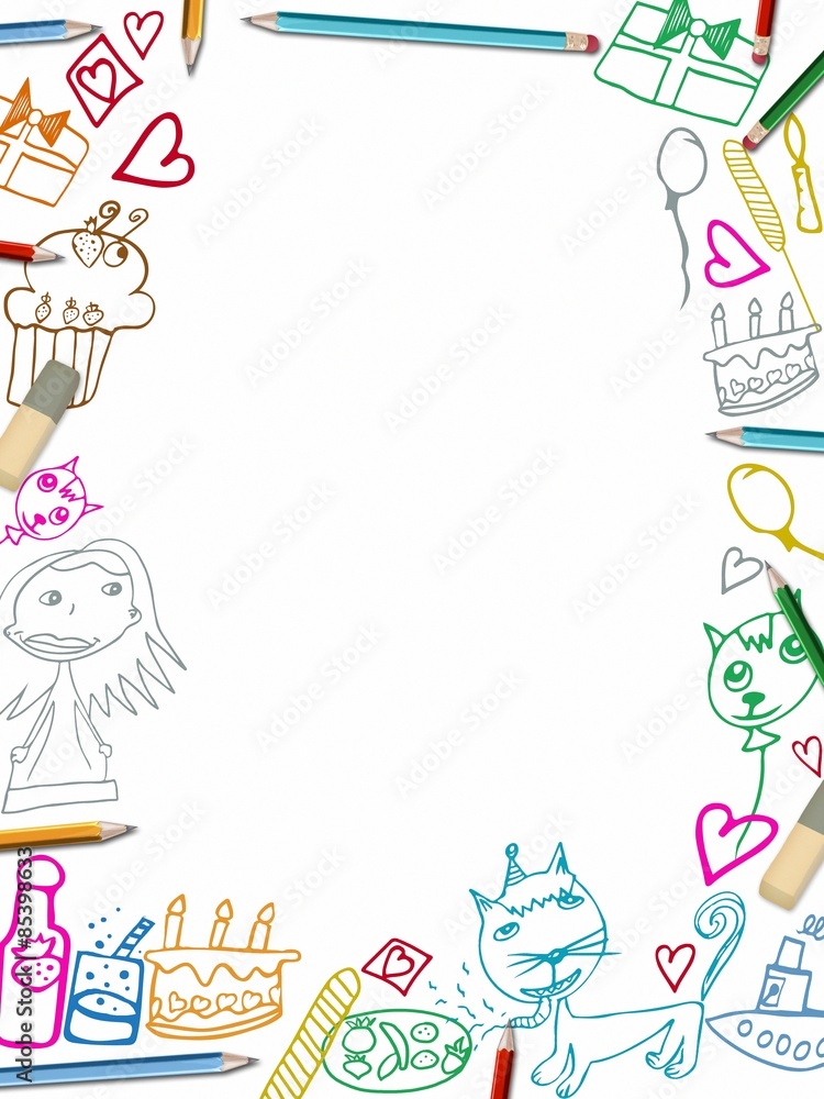 Happy Birthday vertical frame children drawings illustration isolated ...