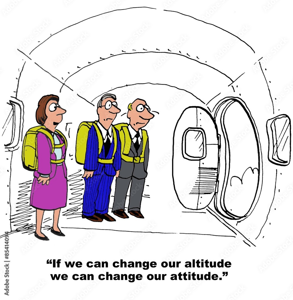 Business cartoon of three businesspeople wearing parachutes, 'if we can ...