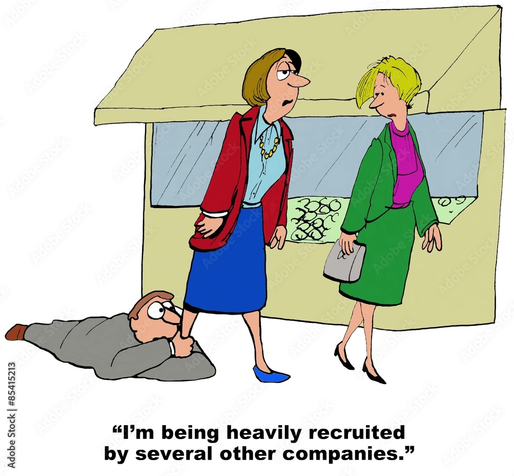 Business cartoon of manager hanging on to employee's leg. 'I'm being ...