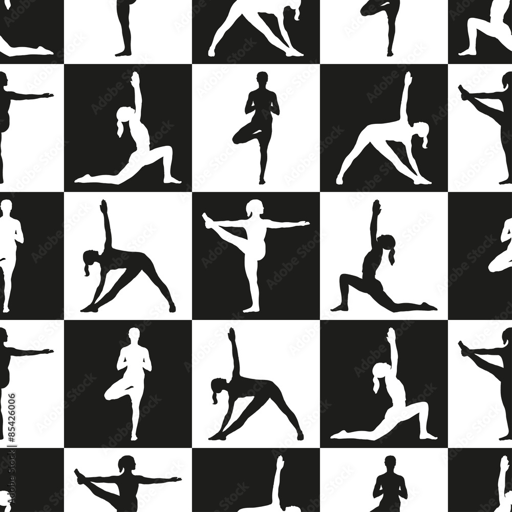 Seamless pattern. Yoga poses as seamless background. Background with ...