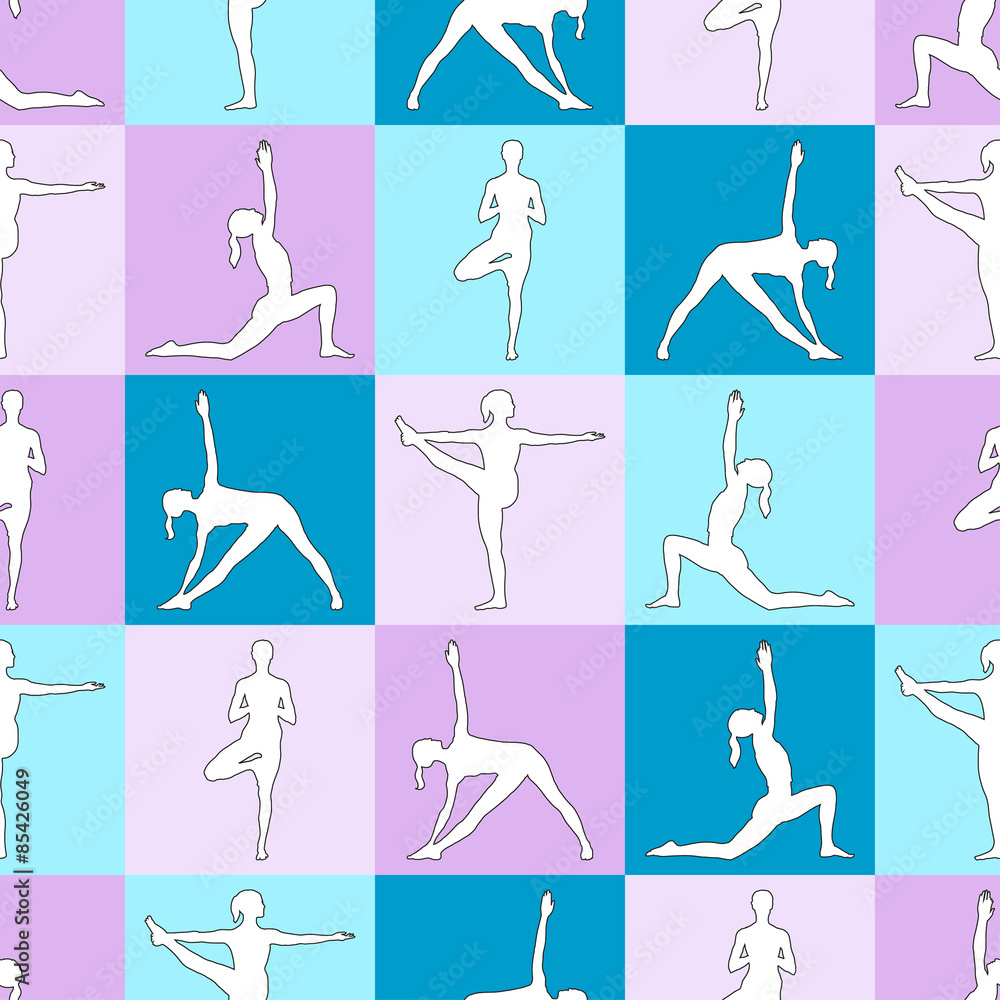 Seamless pattern. Yoga poses as seamless background. Background with ...