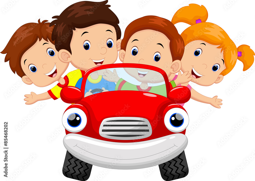 Kids driving car cartoon Stock Vector | Adobe Stock
