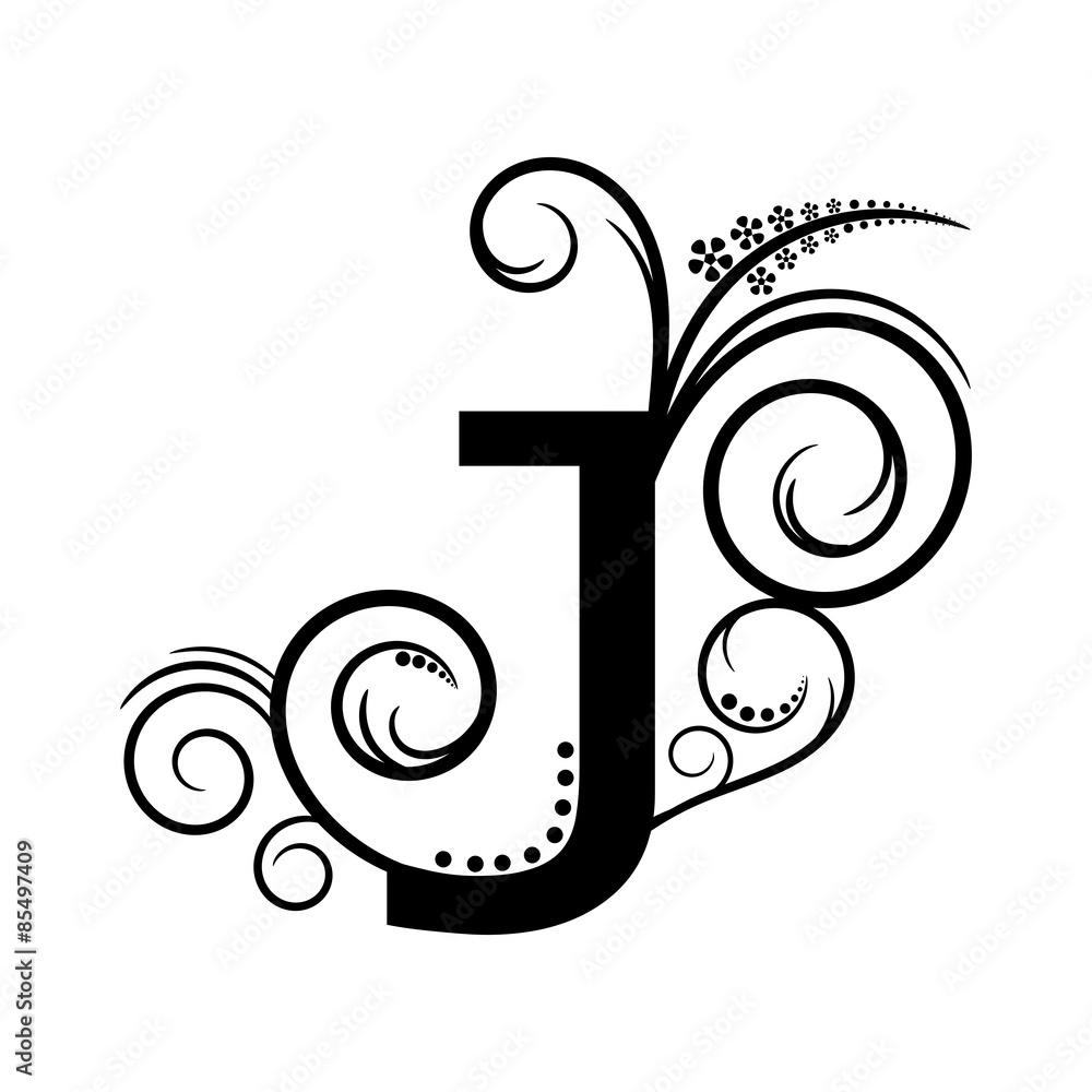 Black alphabet letter J with creeping plant Stock Vector | Adobe Stock