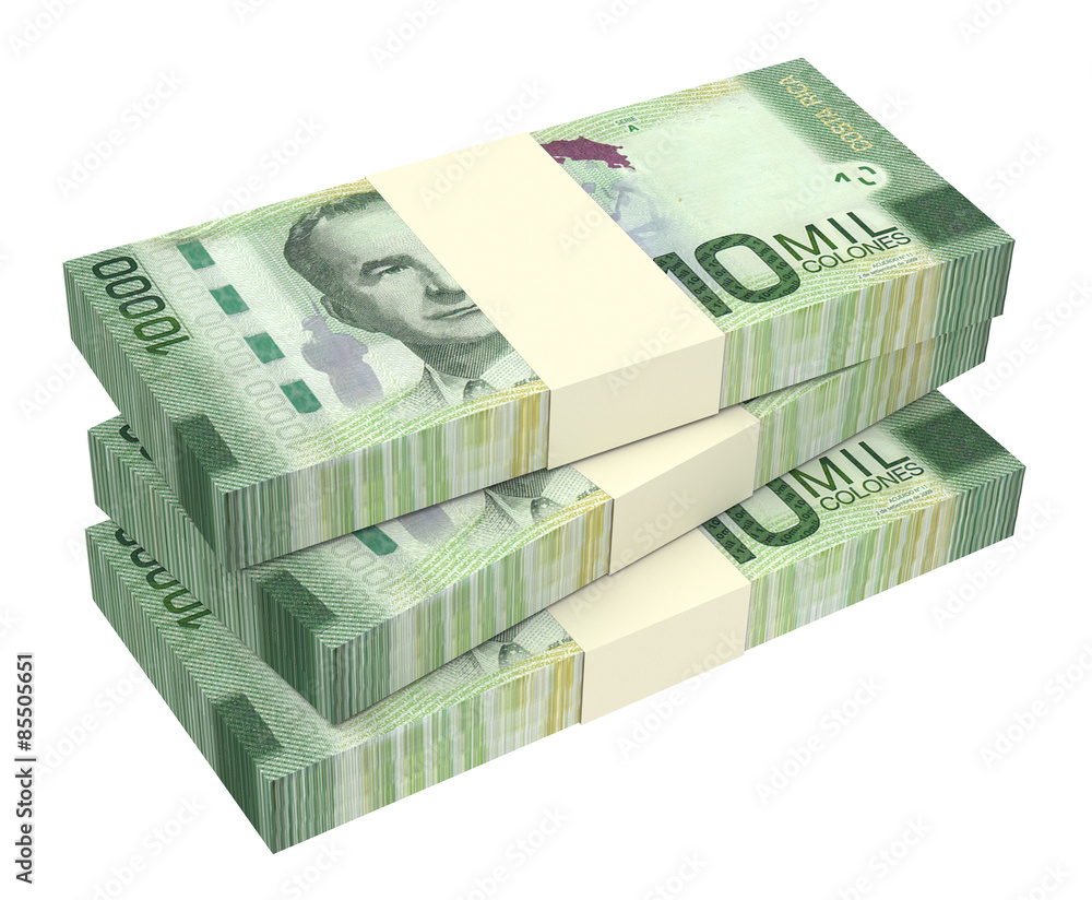 Costa Rica colones isolated on white background. Computer generated 3D ...