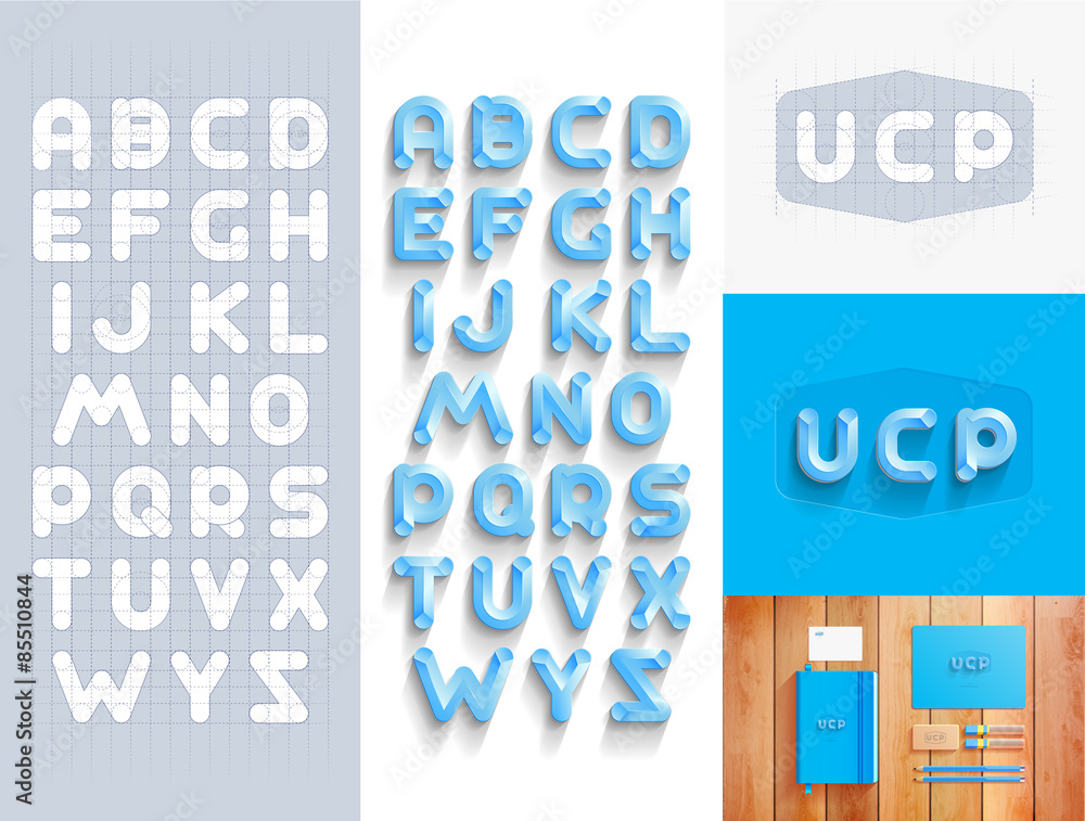 Vector English alphabet Isolated blue font on a white background Stock ...