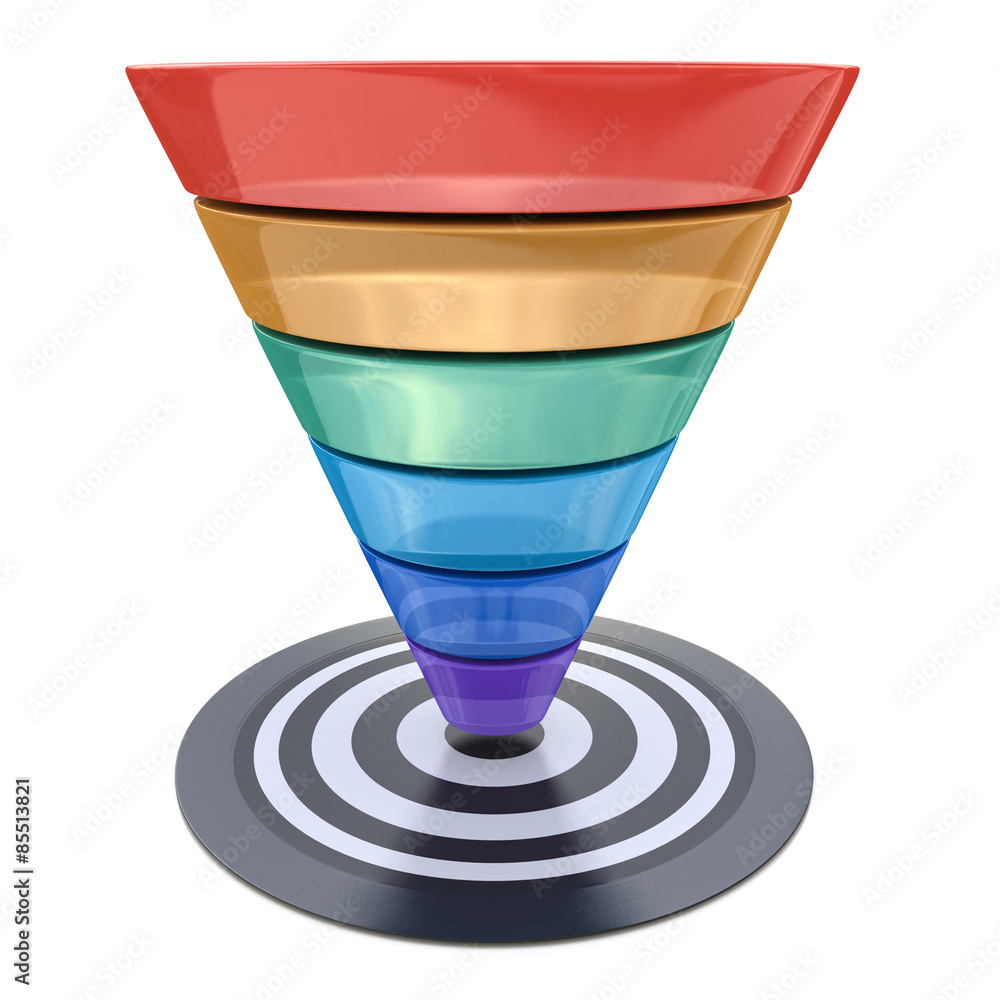 Conversion funnel over a white background with a target Stock ...
