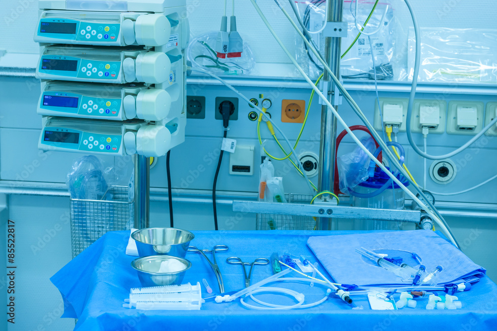 Different surgical instruments and devices in the operating room ...