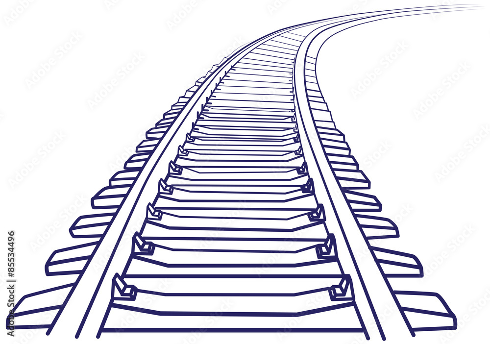 Curved endless Train track. Sketch of Curved Train track. Outlines ...