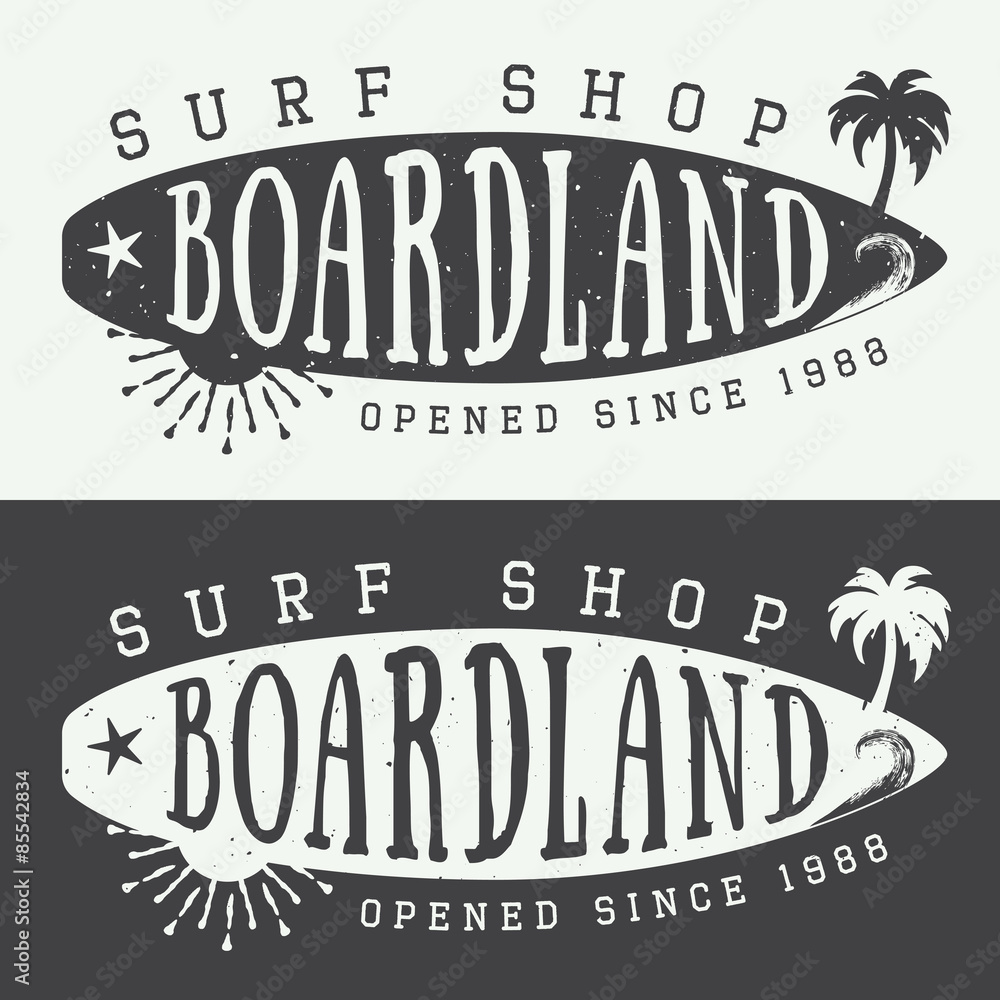 Set of surfing logos, labels, badges and elements in vintage style ...