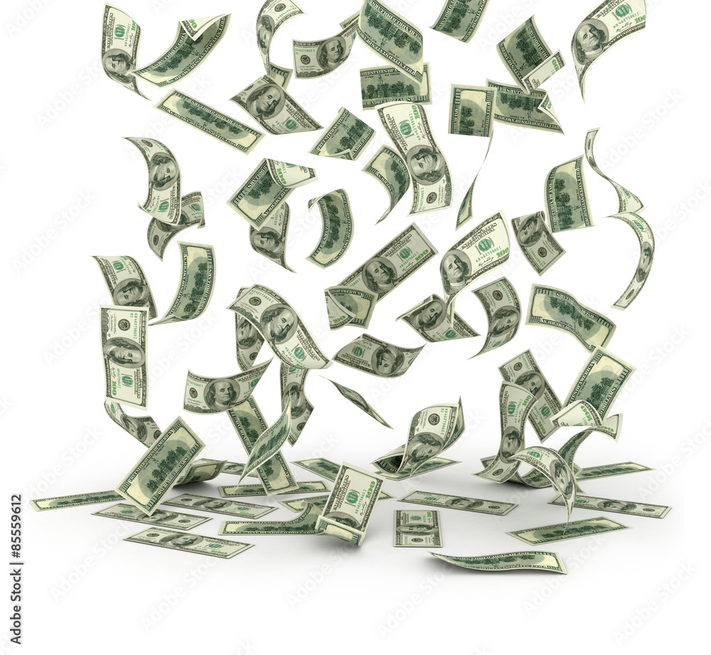 Falling dollar bills on white background Stock Illustration | Adobe Stock