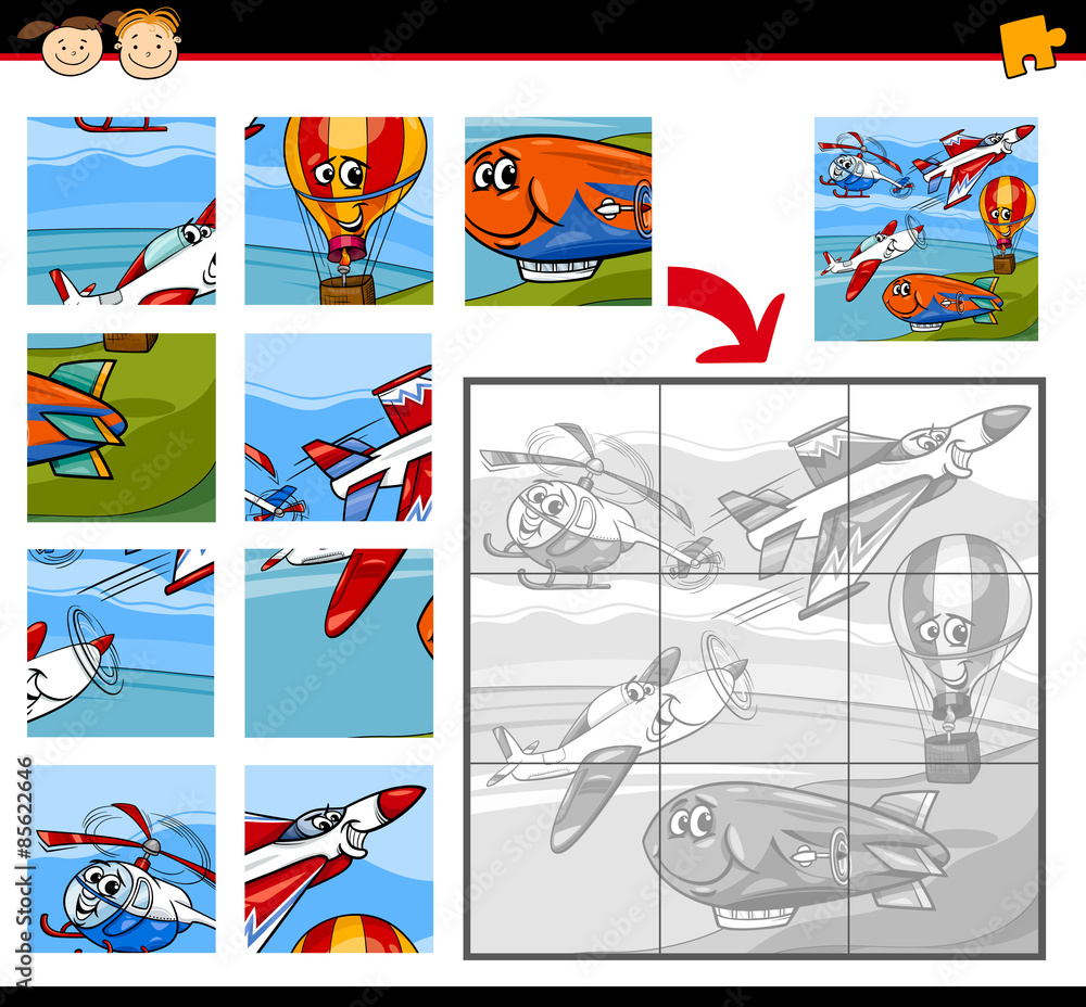 cartoon aircraft jigsaw puzzle game vector de Stock | Adobe Stock