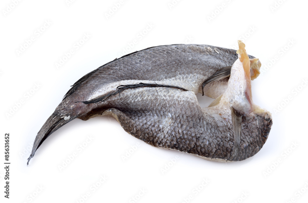 dry marinated baby mud-fish one sun on white background Stock Photo ...