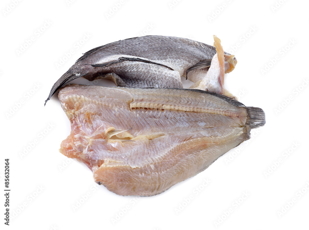 dry marinated baby mud-fish one sun on white background Stock Photo ...