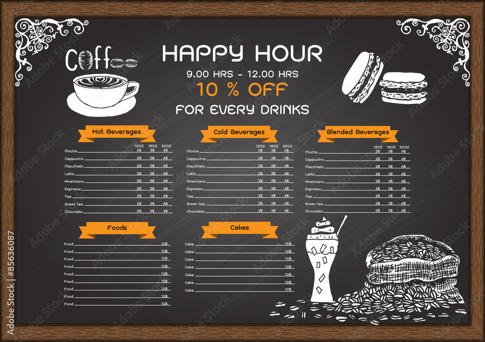 Coffee and bakery menu on chalkboard design template Stock Vector ...
