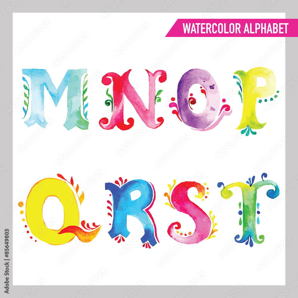 Watercolor Alphabet. Watercolor Font. ABC Painted Letters M-T Stock ...