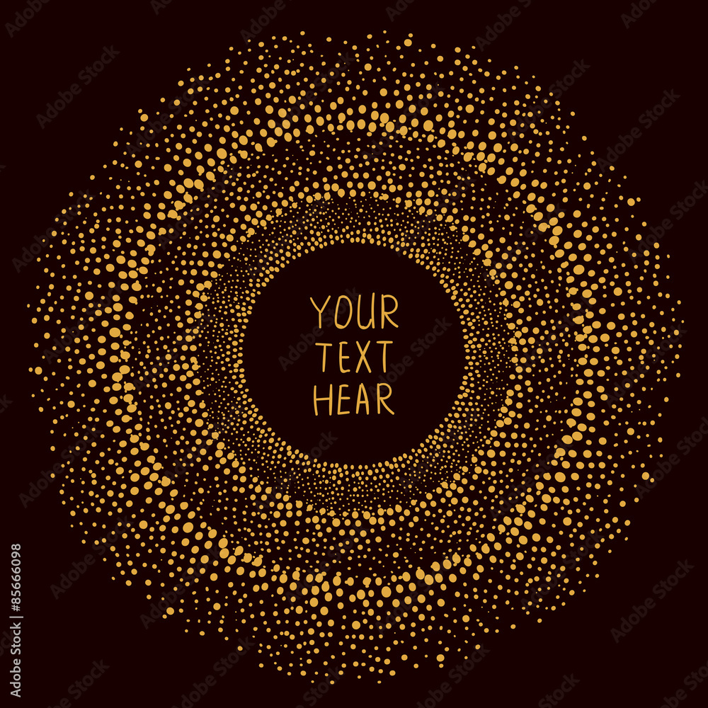 Hand drawn gold dots frame on dark background. Abstract vector template ...