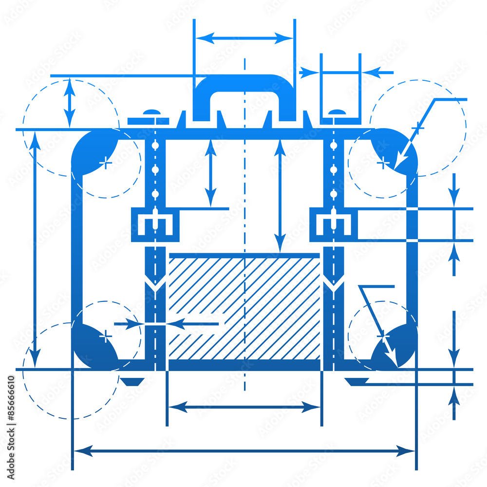Suitcase symbol with dimension lines. Blueprint drawing element Stock ...