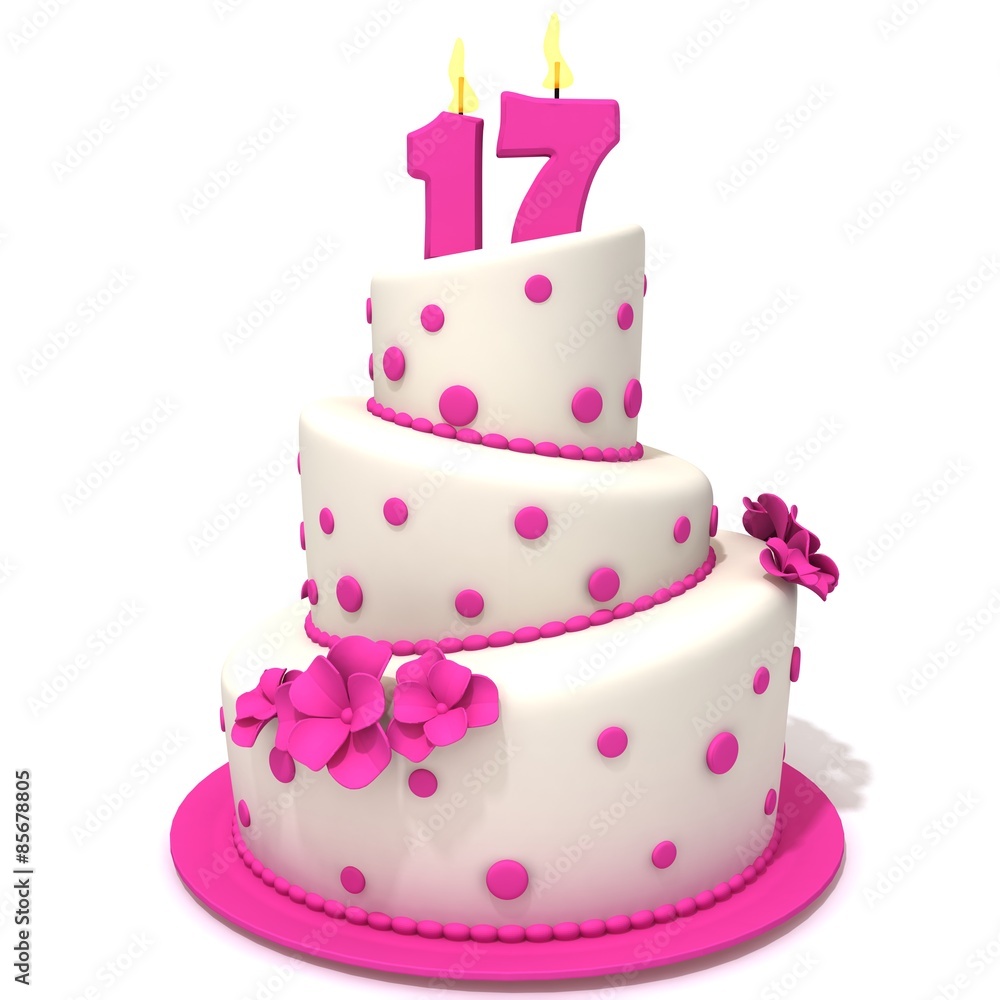 Birthday cake with number seventeen Stock Illustration | Adobe Stock