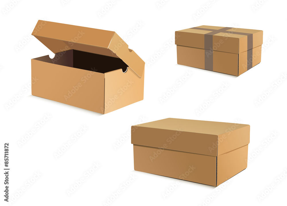 illustration of open and closed cardboard boxes. Vector illustration on ...