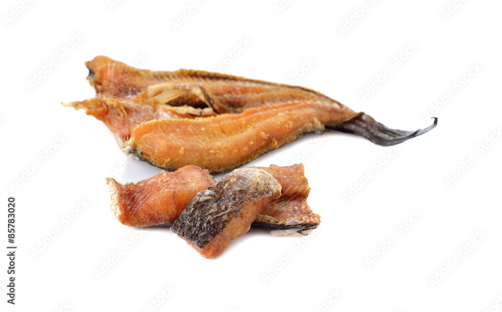 fried marinated baby mud-fish one sun on white background Stock Photo ...