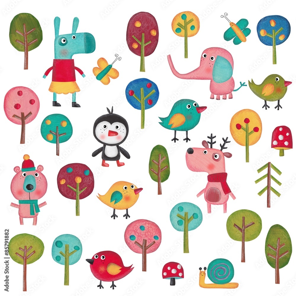 Set of cartoon characters over white background Stock Illustration ...