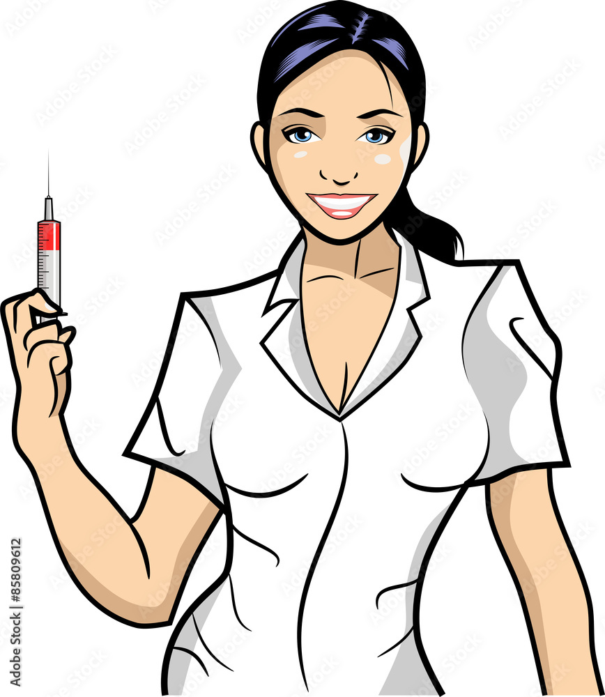 Nurse/A smiling nurse with a injection. Simple cartoon illustration ...