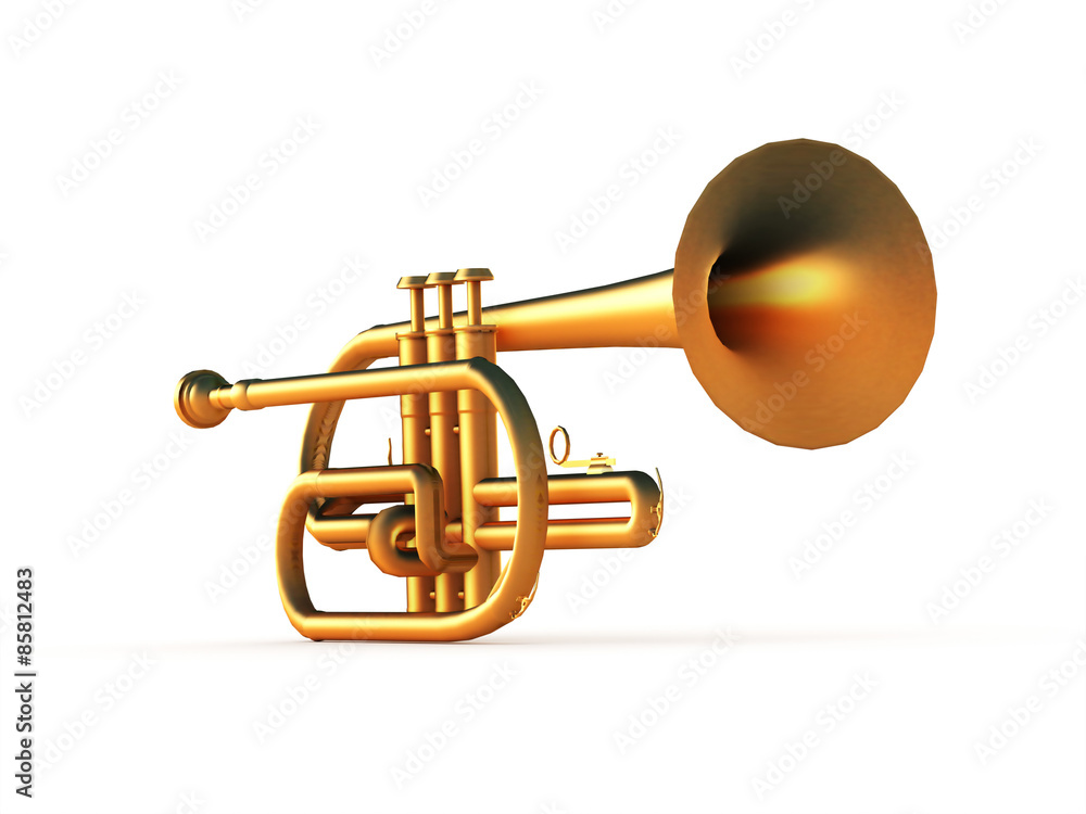 Gold trumpet rendered on white Stock Illustration | Adobe Stock