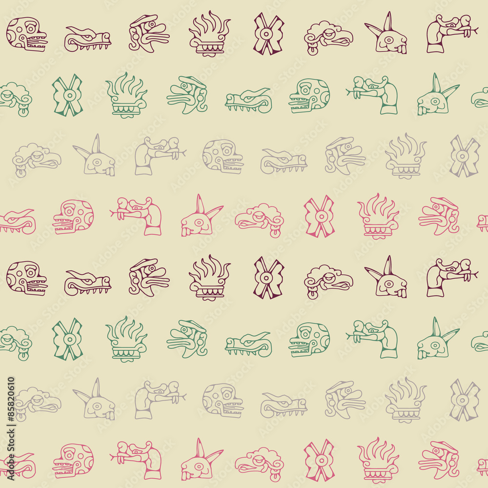 Seamless background with Aztec calendar Day glyphs Stock Vector | Adobe ...
