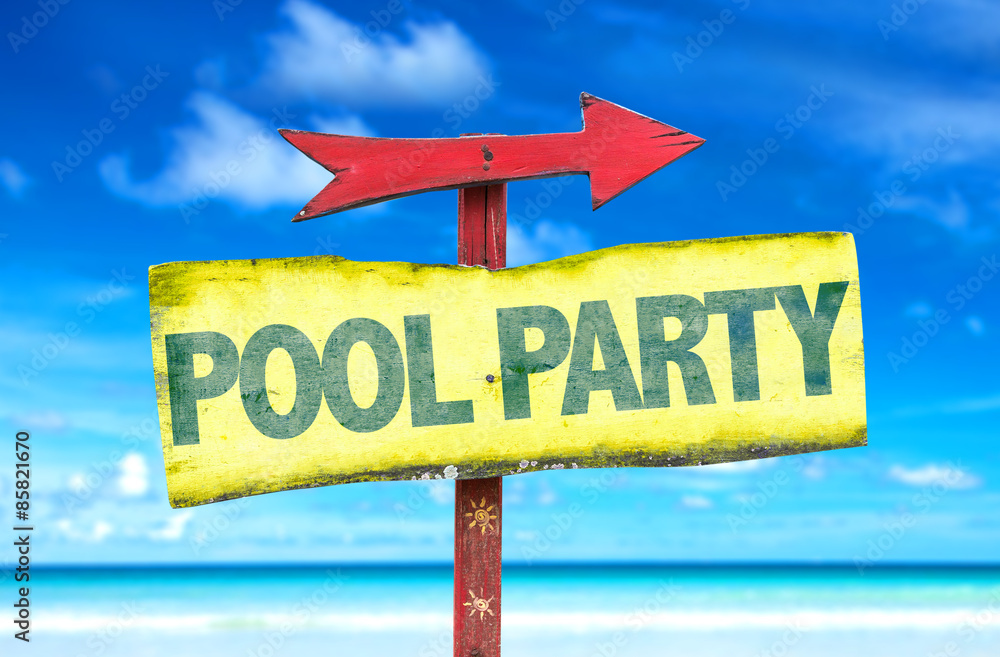 Pool Party sign with beach background Stock Photo | Adobe Stock