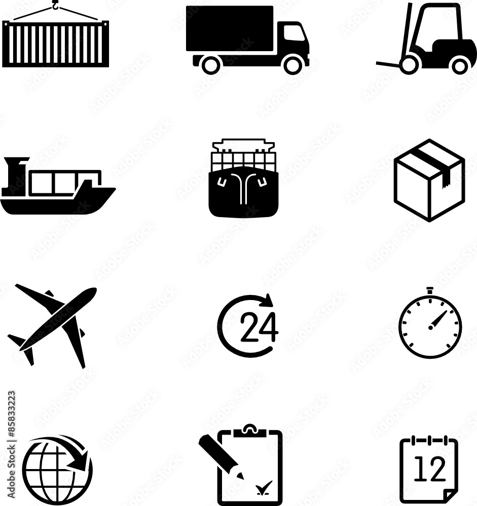 Set of logistic icons on white background. Web elements Stock Vector ...