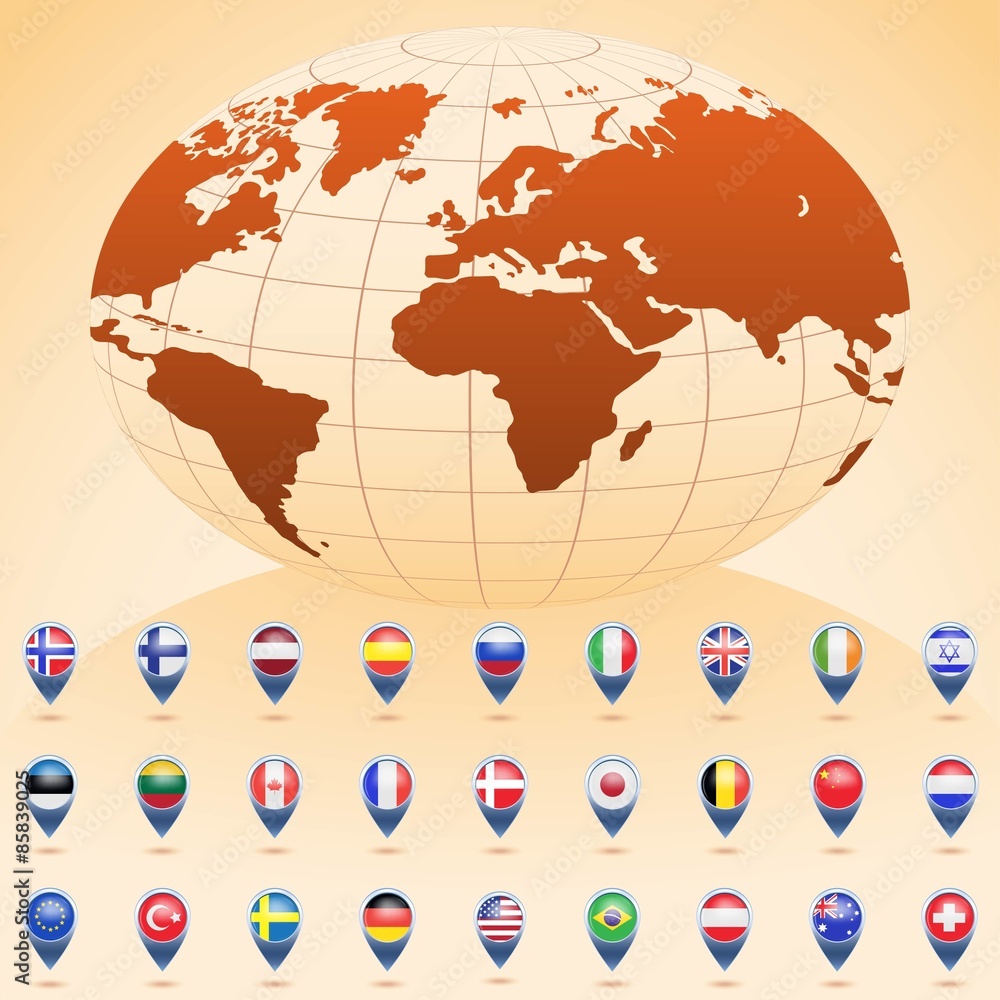 World globe with flags of different countries. Vector illustration ...
