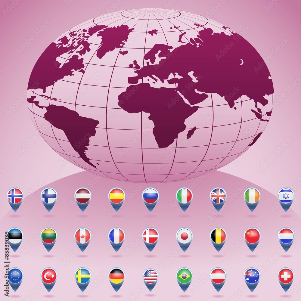 World globe with flags of different countries. Vector illustration ...