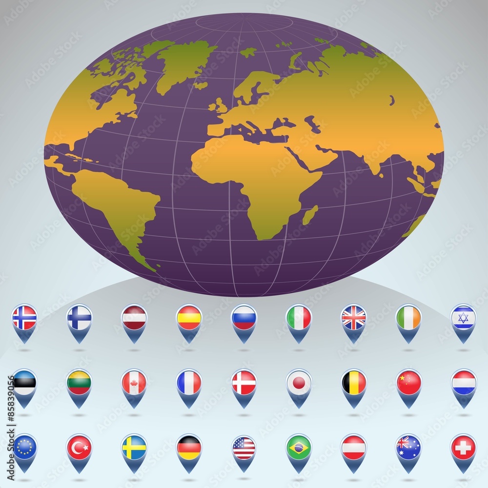 World globe with flags of different countries. Vector illustration ...