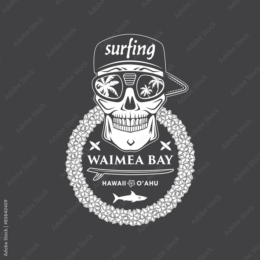 Surfing skull hawaii Stock Vector | Adobe Stock