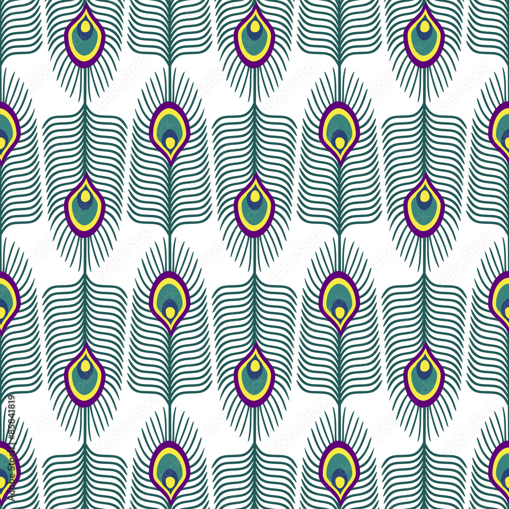 Seamless abstract pattern with peacock feather on white background ...