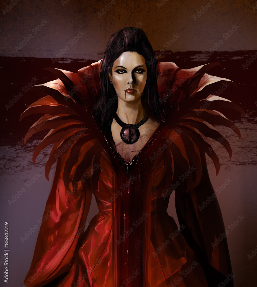 Beautiful vampire bloody countess in crimson dress outfit. Stock ...