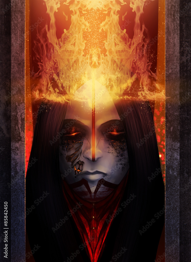 Fantasy horror artwork of Santa Muerte fire goddess witch with ...