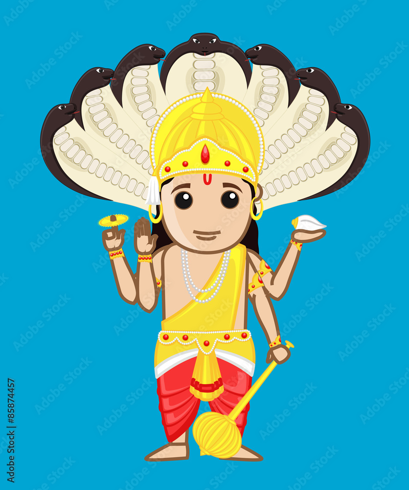 Cartoon Vishnu - Indian God of Creation Stock Vector | Adobe Stock