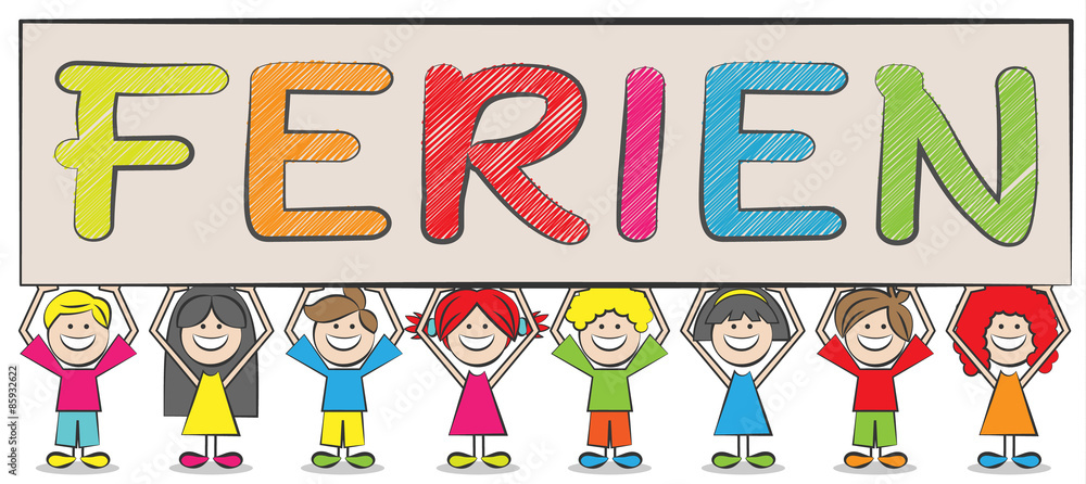 Strichmännchen Kinder schöne Ferien Ferienzeit Schild Vektor isoliert ...