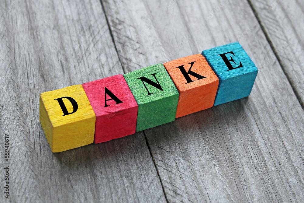 word danke (thank you in german) on colorful wooden cubes Stock Photo ...
