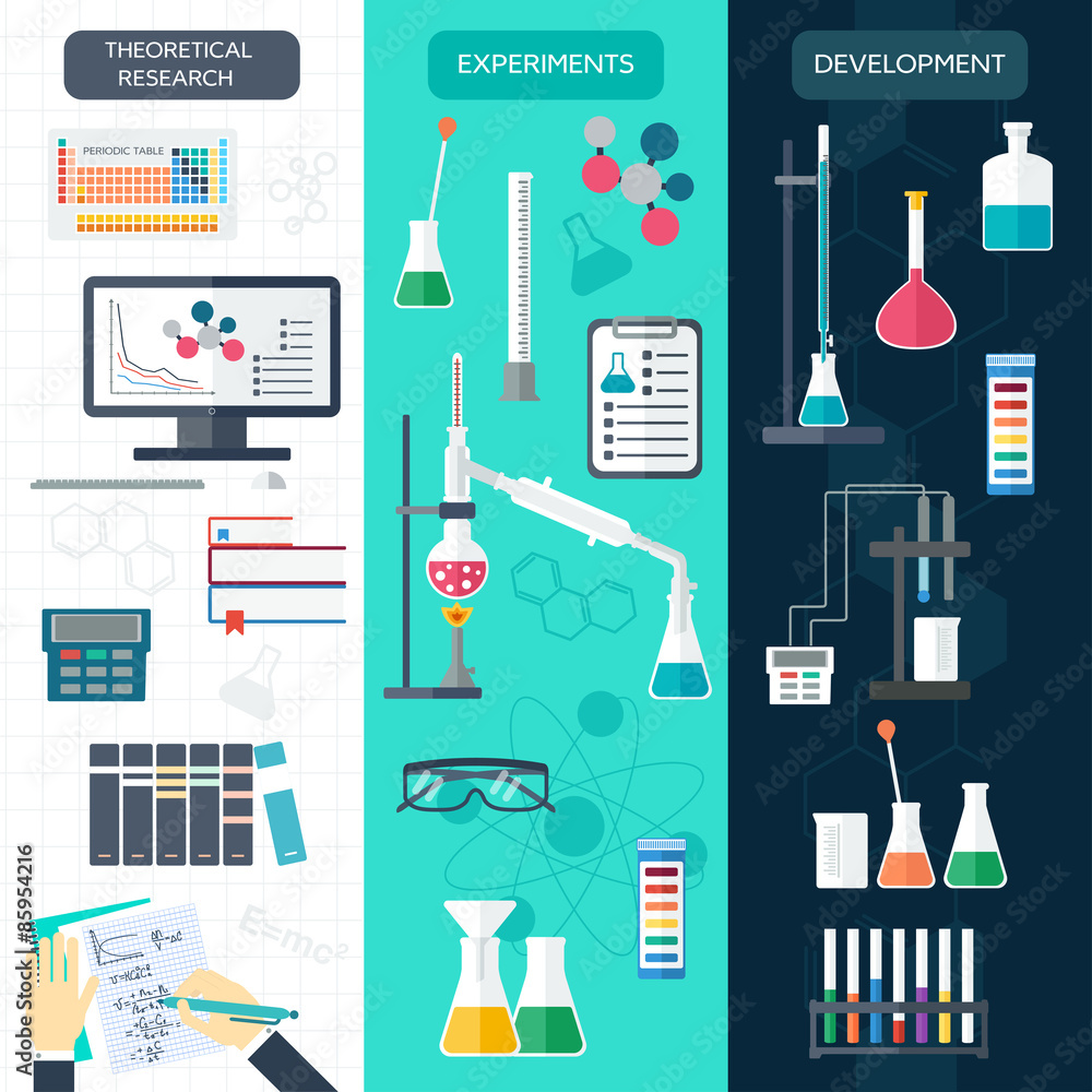 Set of chemical vertical banners. Science process. Flat design. Vector ...