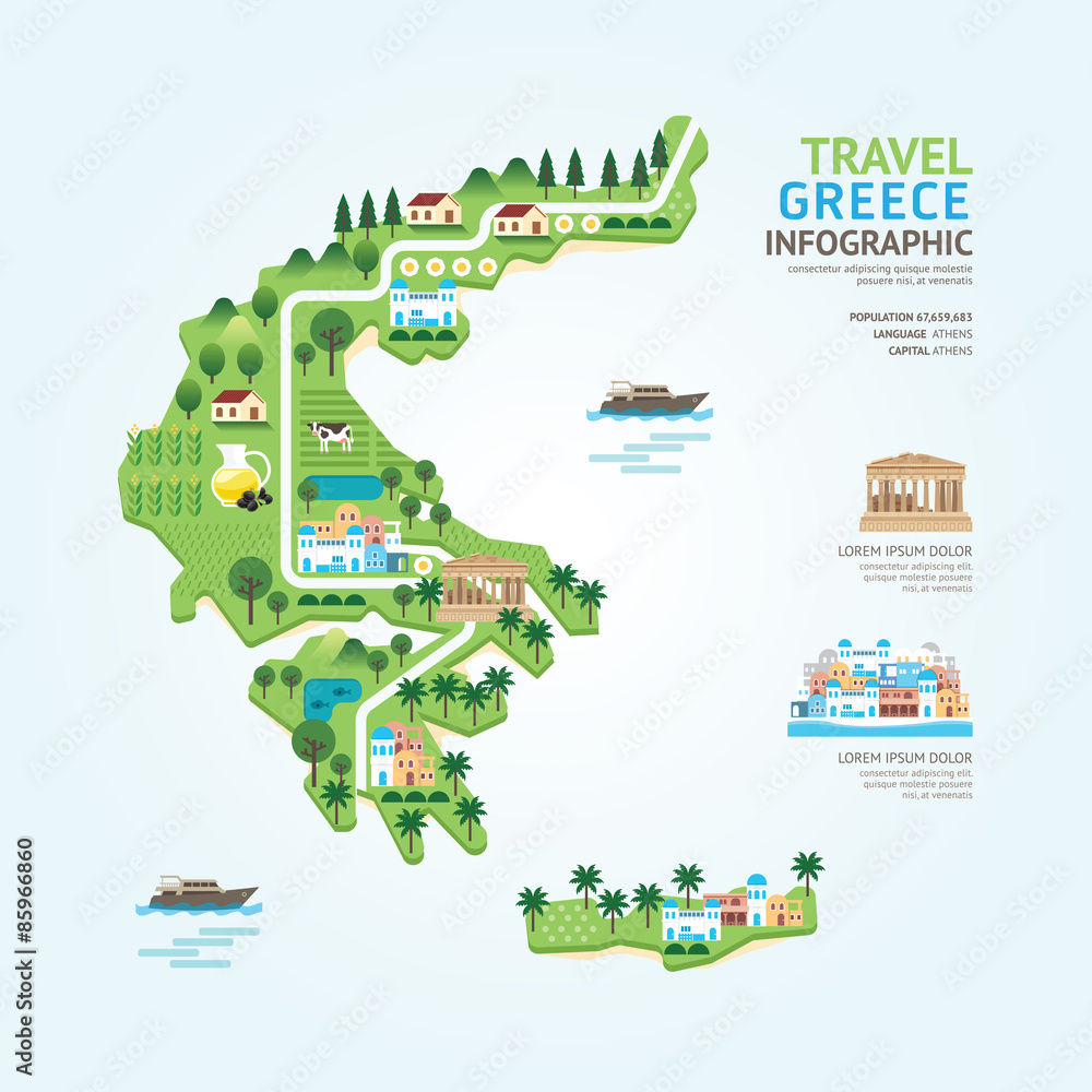 Infographic travel and landmark greece map shape template design Stock ...