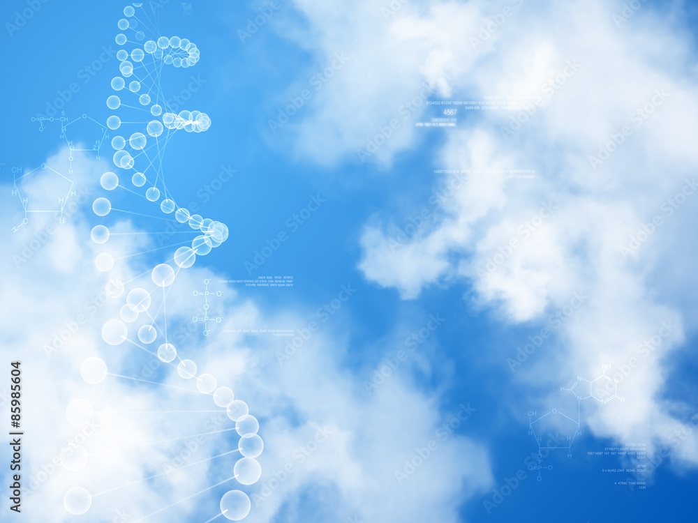 Science background with DNA, molecular schemes and clouds. Stock ...
