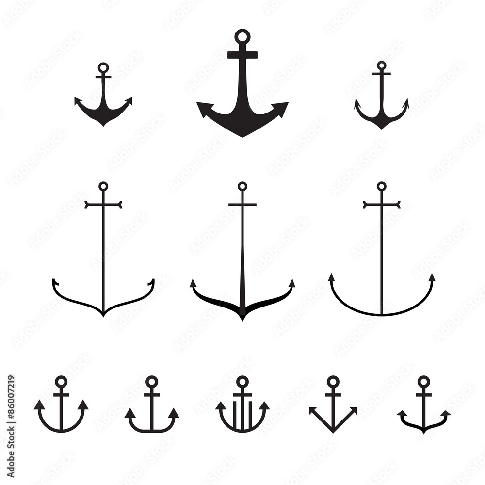Set of anchors, vector illustration, modern simple design, line design ...