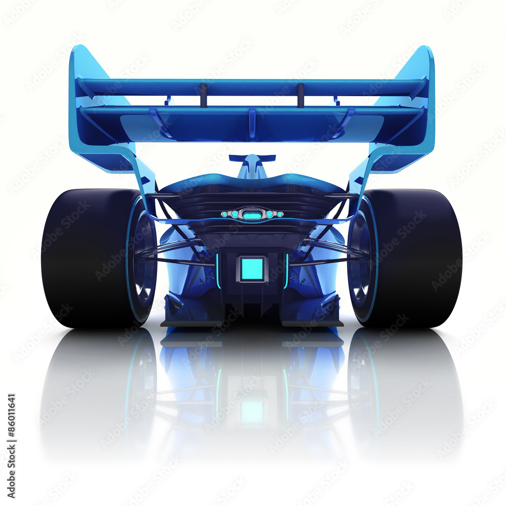 blue 3D formula car back view with floor reflection Stock Illustration ...