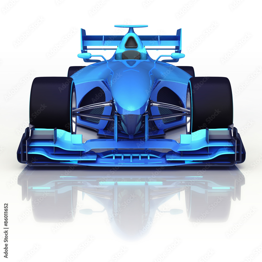 blue 3D formula car front view with floor reflection Stock Illustration ...