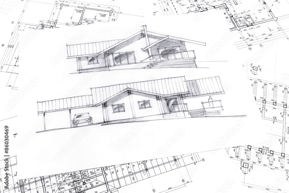 sketch with technical project drawings Stock Photo | Adobe Stock