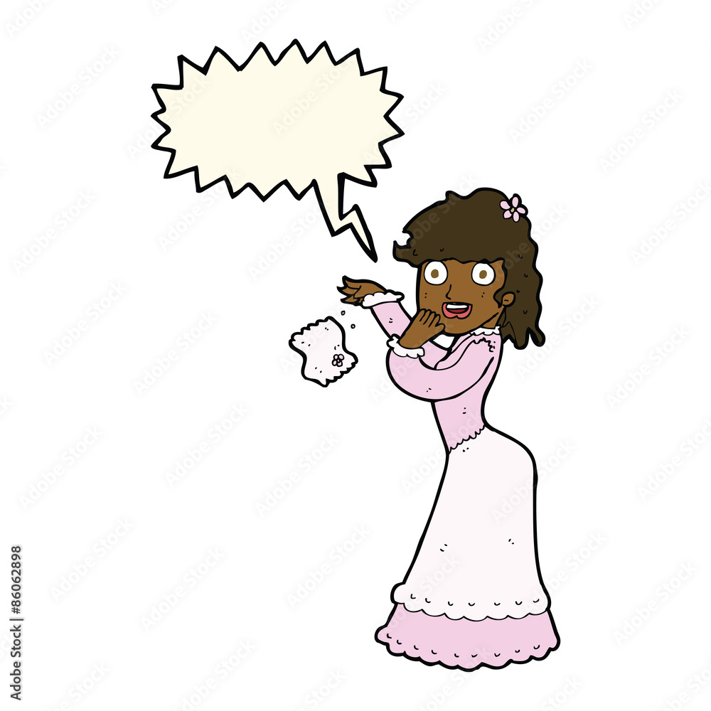 cartoon victorian woman dropping handkerchief with speech bubble Stock ...