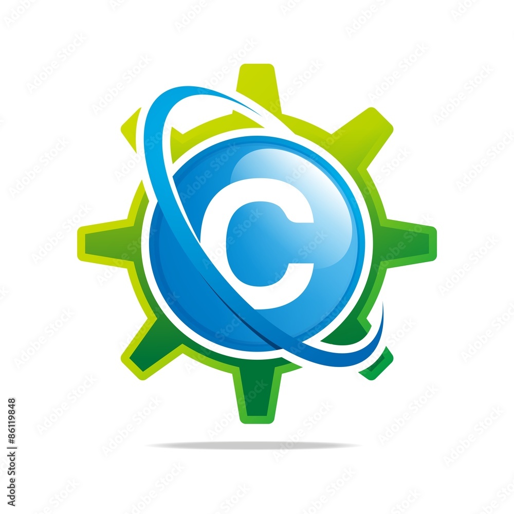 Logo Circle Globe Gear Letter C Blue Abstract Vector Symbol Stock ...